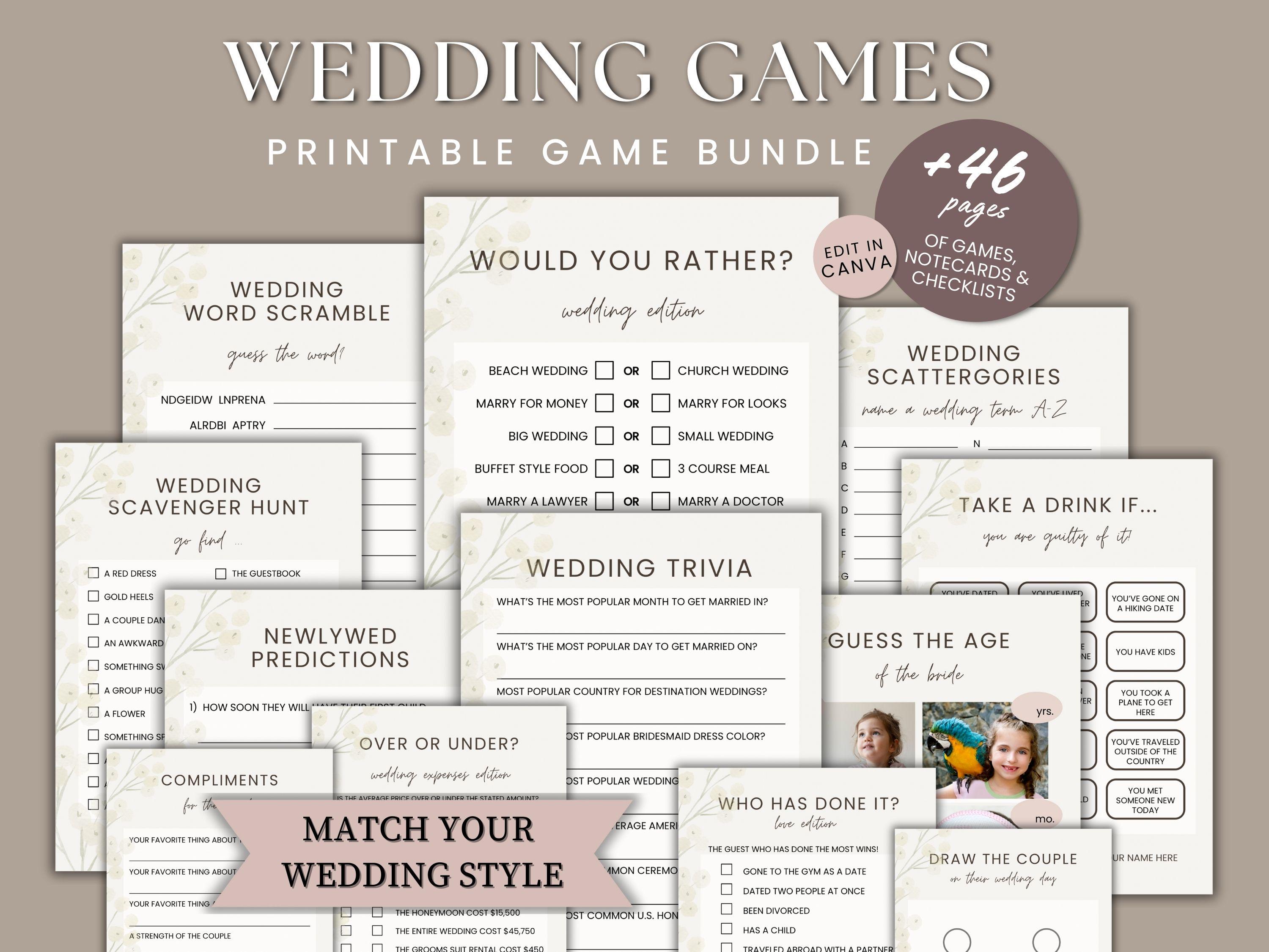Printable Wedding Games Bundle Template Editable Wedding Reception ...