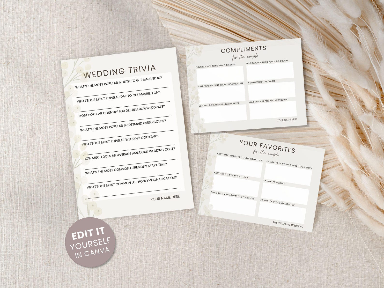 Printable Wedding Games Bundle Template Editable Wedding Reception ...