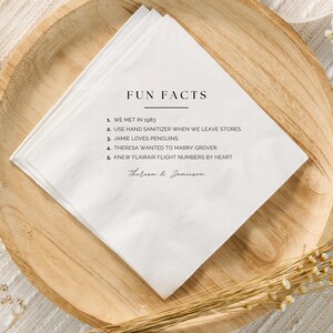 Fun Fact Wedding Napkins Rehearsal Dinner Personalized Cocktail Hour ...