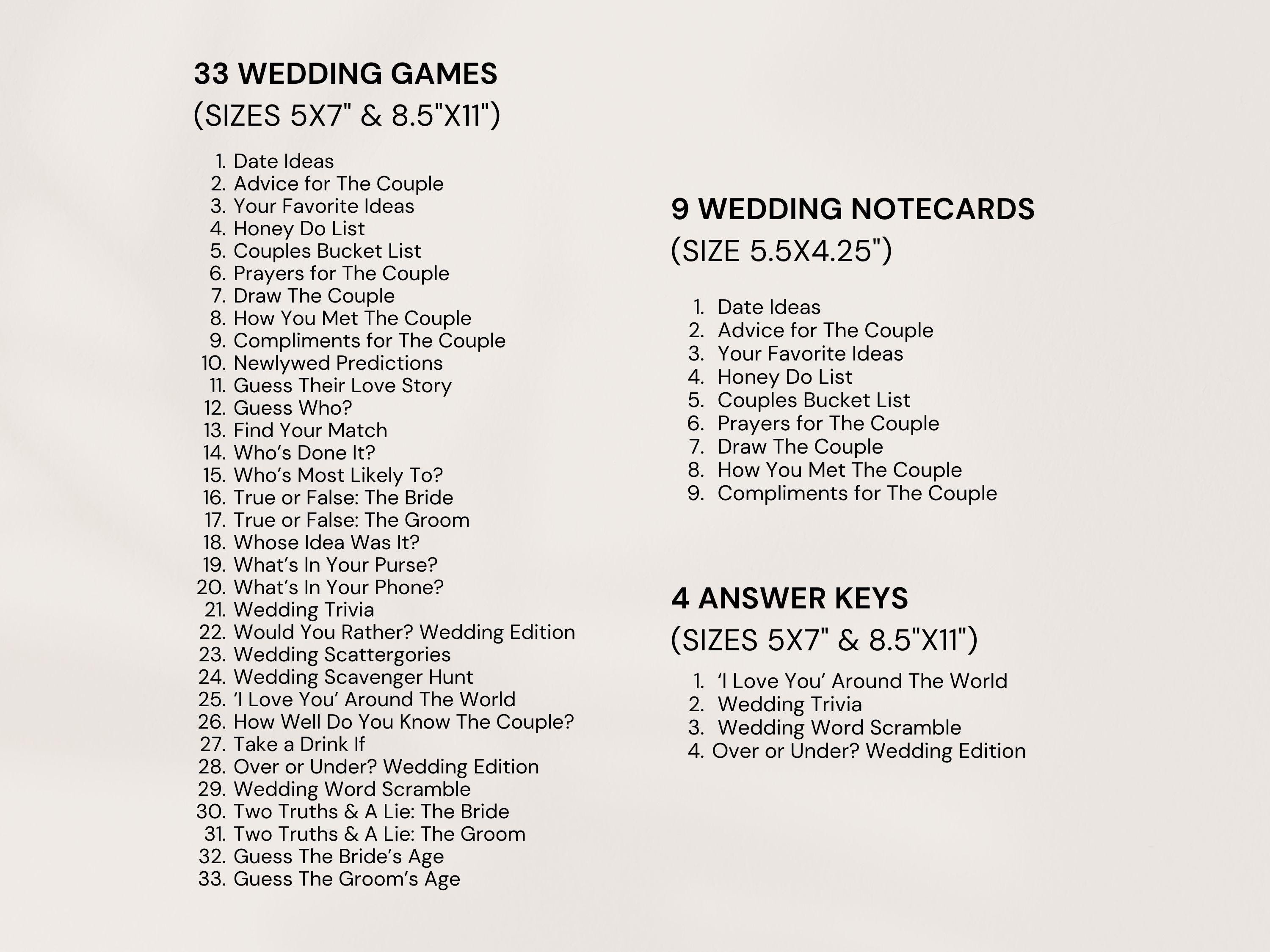 Printable Wedding Games Bundle Template Editable Wedding Reception ...