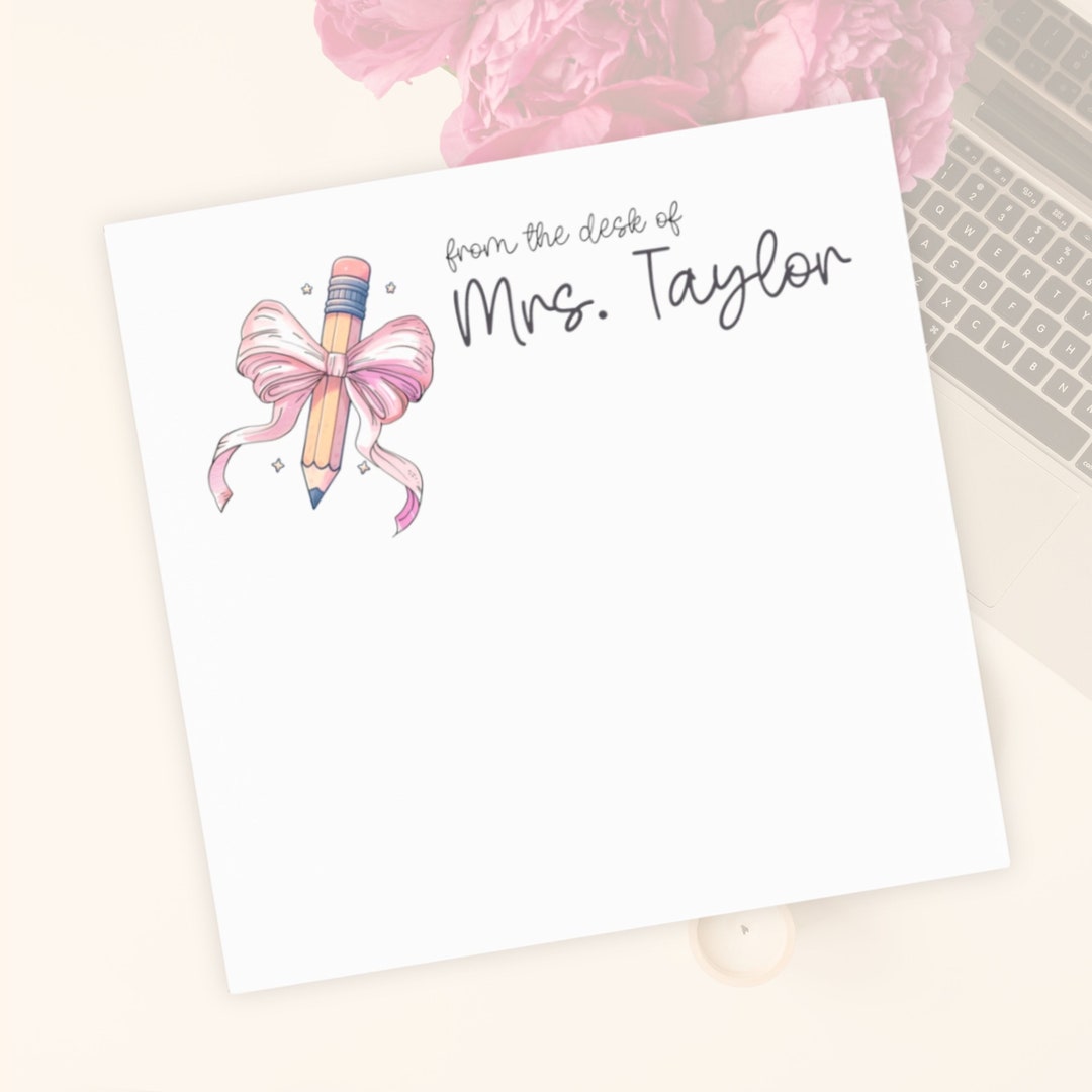 Personalized Coquette Pencil Teacher Notepad, Custom Classroom Name ...