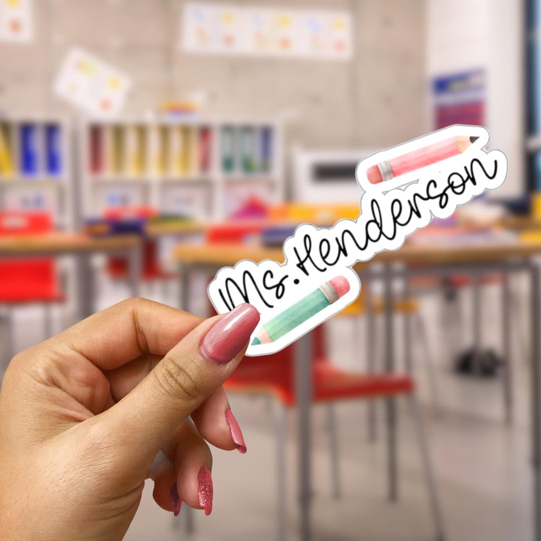 Personalized Teacher Name Pencil Sticker, Custom Classroom Decor ...