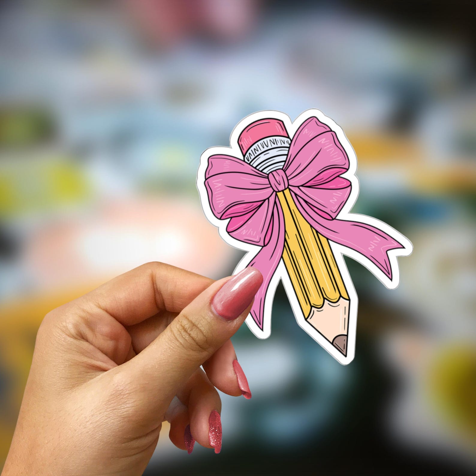 Coquette Bow Pencil Teacher Sticker, Coquette Classroom Decor, Laptop ...