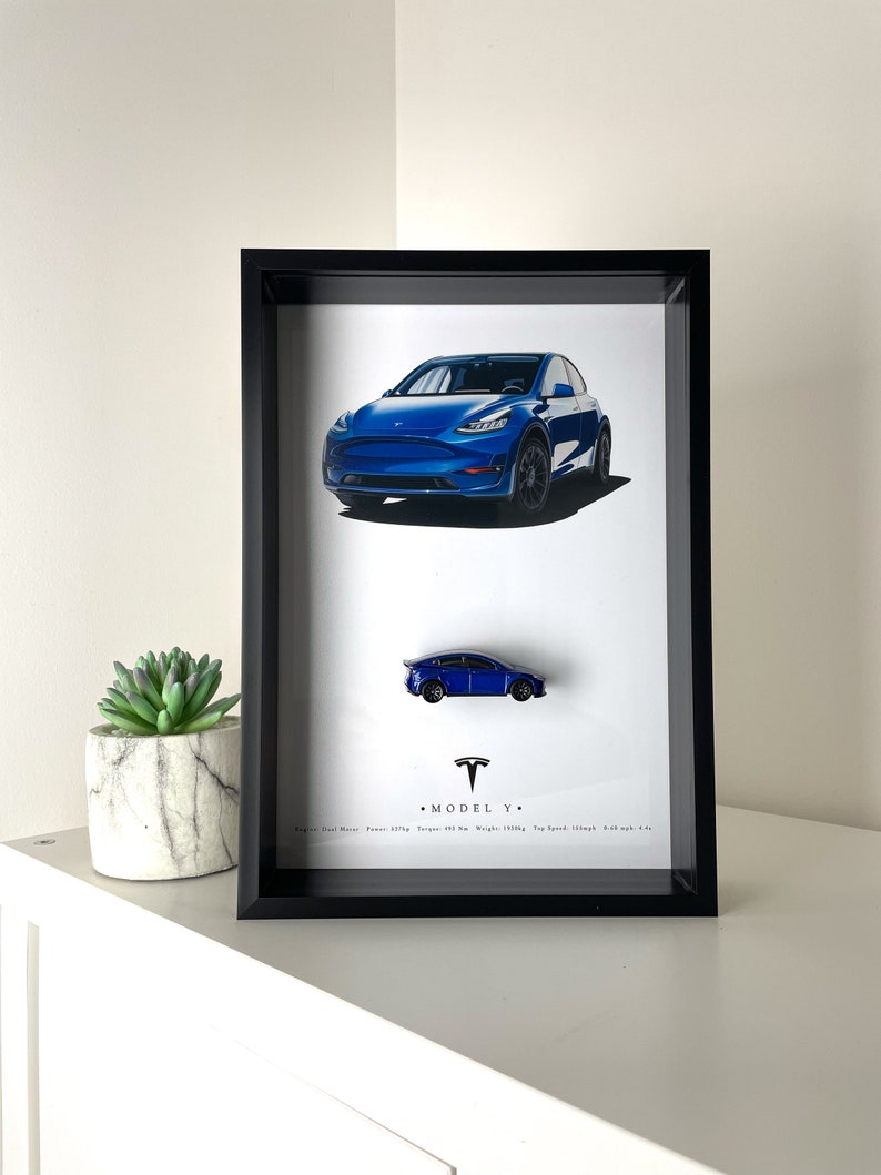 3D Framed Car Wall Art Tesla Model Y Car Artwork | Automotive Art Tesla ...