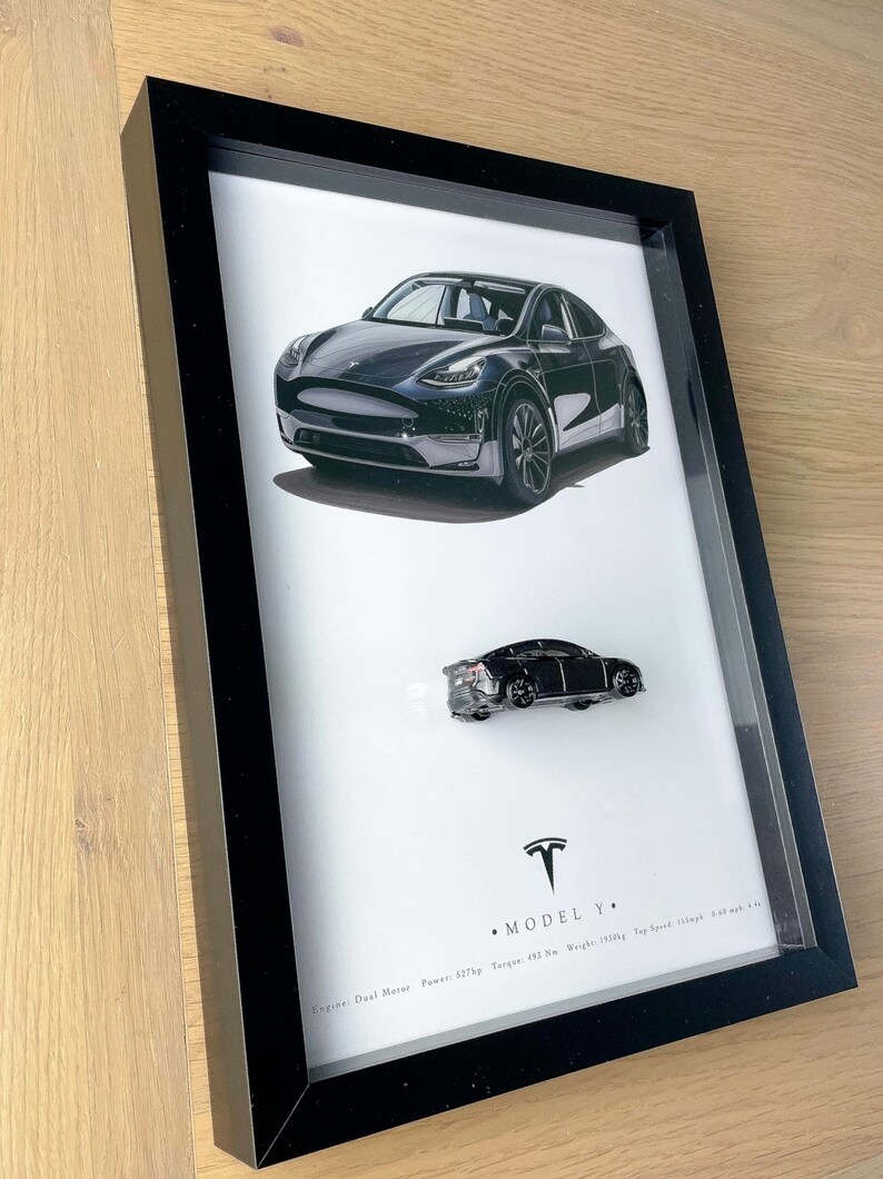 3D Framed Car Wall Art Black Tesla Model Y Illustration Automotive Art ...