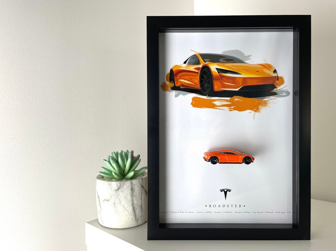 Framed Car Wall Art Tesla Roadster 3D Model Car Artwork Automotive Art ...