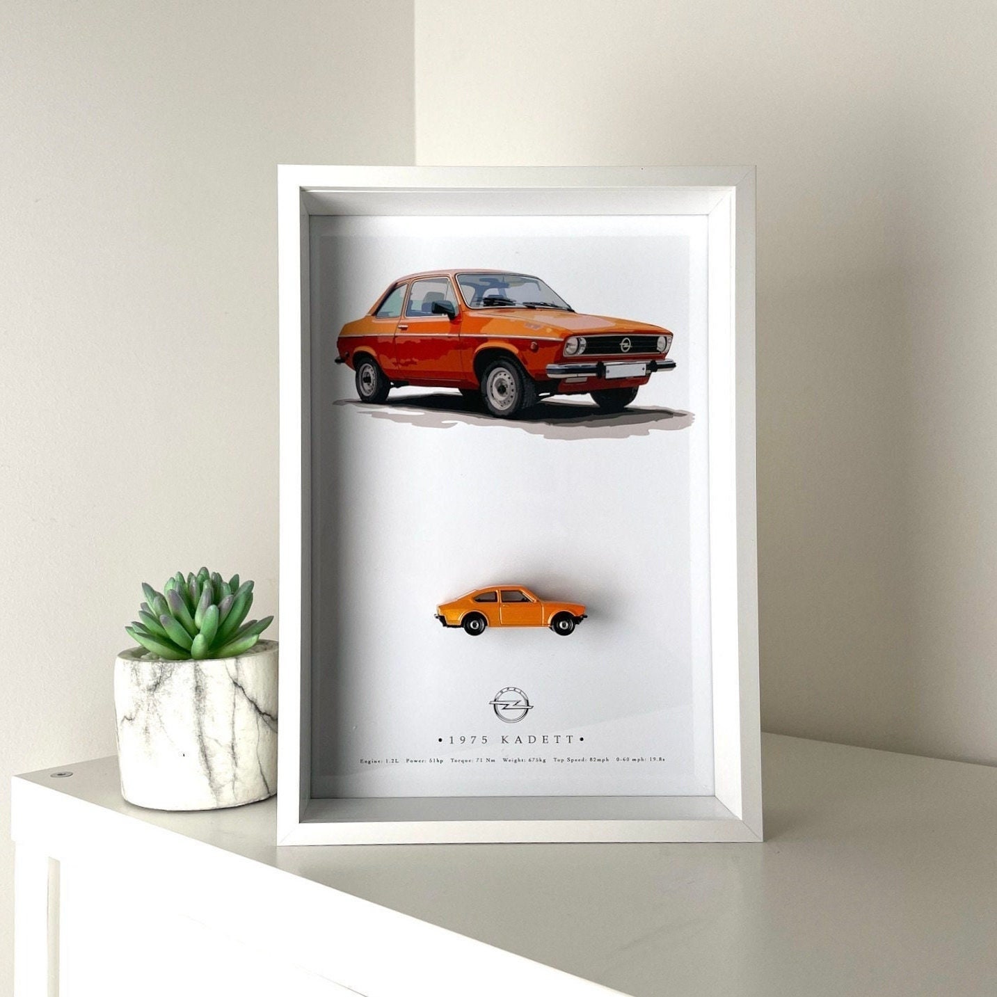3D Framed Car Wall Art Opel Kadett Vintage Car Artwork | Automotive Art ...
