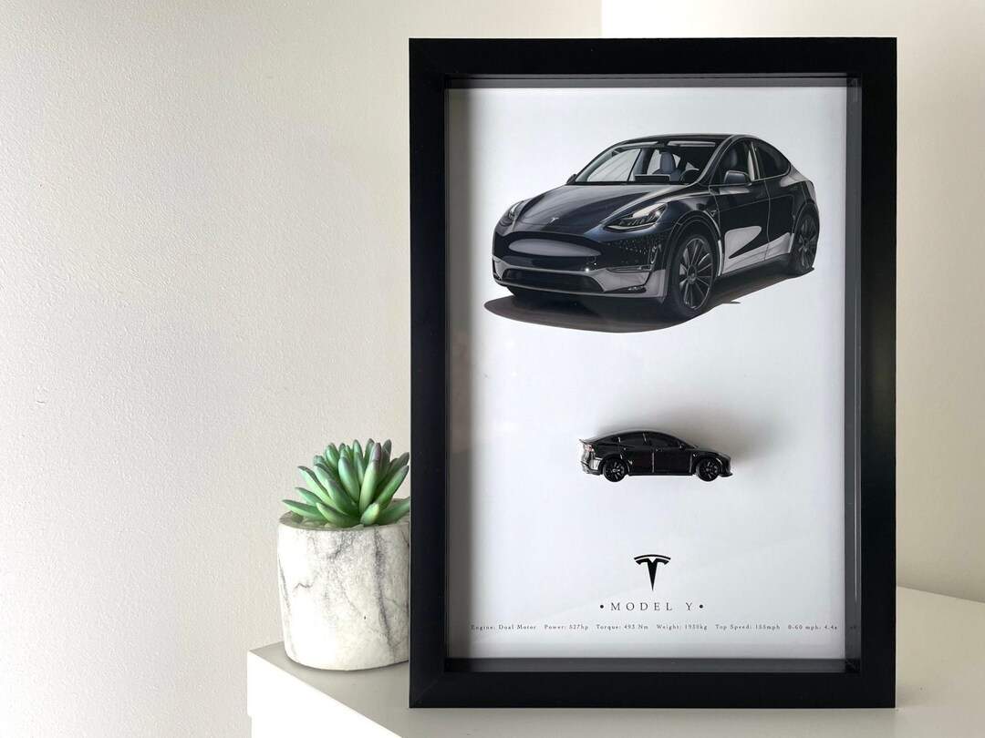 3D Framed Car Wall Art Black Tesla Model Y Illustration Automotive Art ...