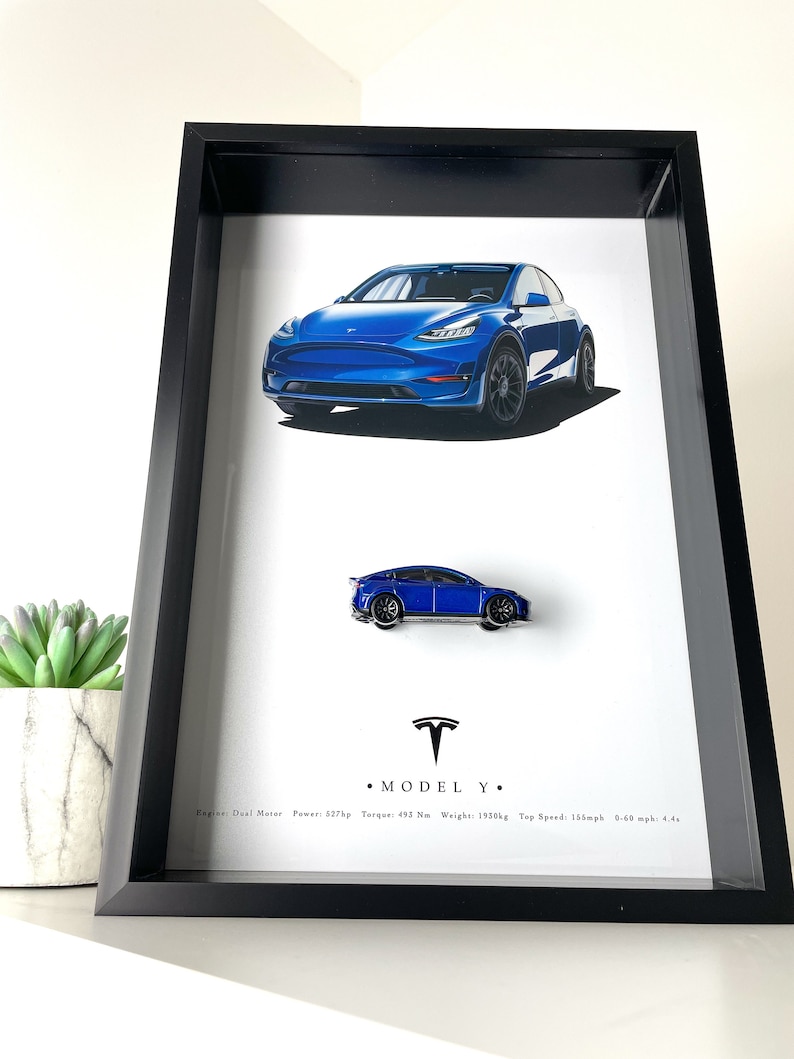 3D Framed Car Wall Art Tesla Model Y Car Artwork | Automotive Art Tesla ...