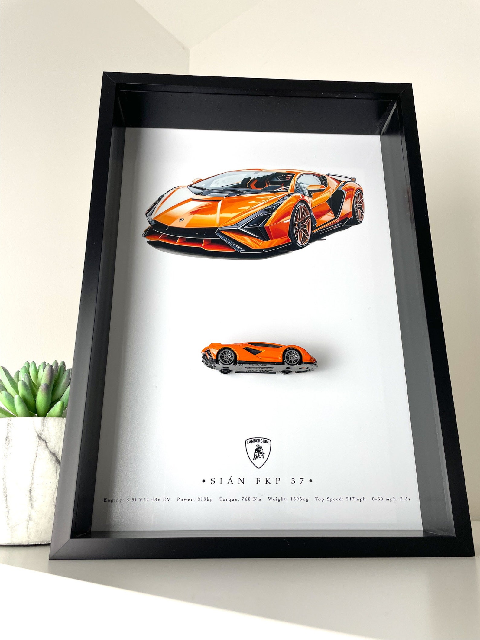 3D Framed Car Wall Art Lamborghini Sián Art Car Artwork | Automotive ...