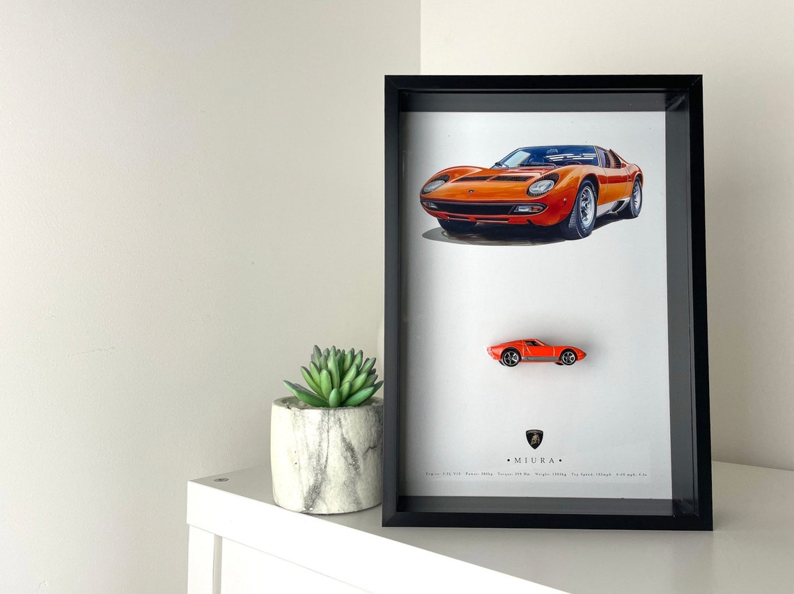 3D Framed Car Wall Art Lamborghini Miura Art Car Artwork | Automotive ...
