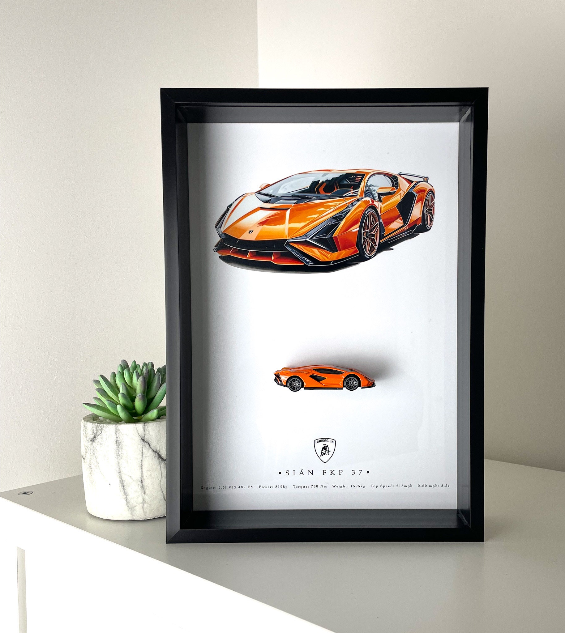3D Framed Car Wall Art Lamborghini Sián Art Car Artwork | Automotive ...