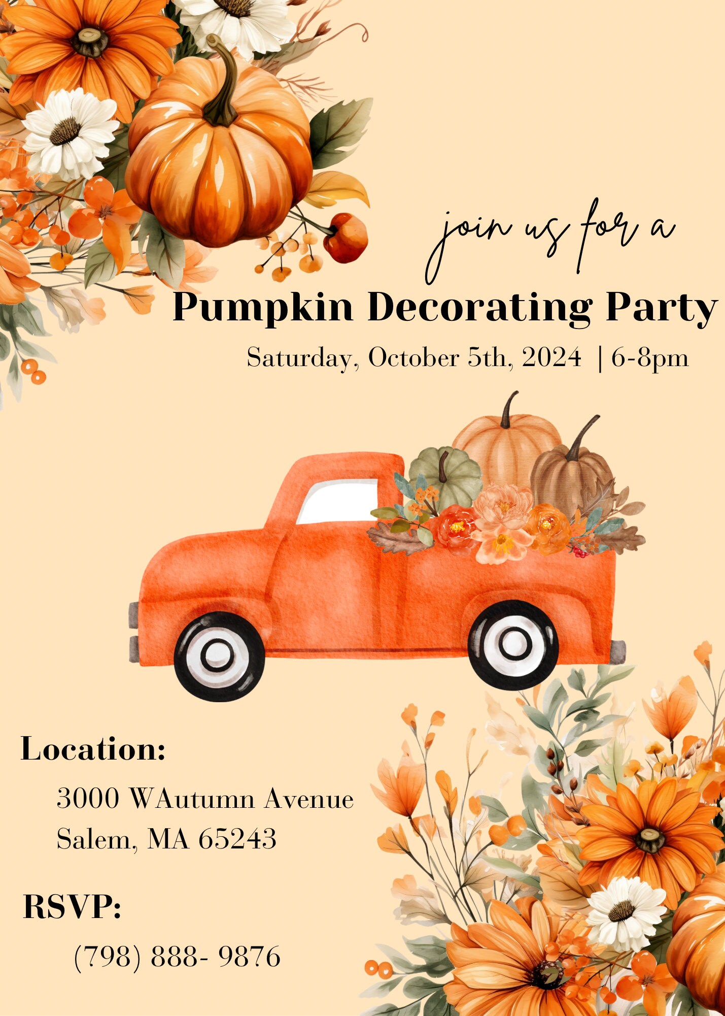 DIGITAL DOWNLOAD | Pumpkin Party Invitation | Halloween Party | Pumpkin ...