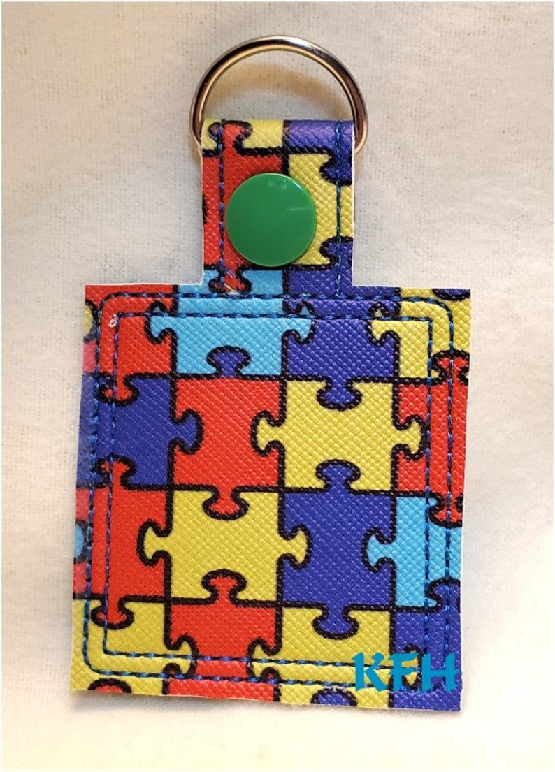 Key Fob AUTISM Awareness Puzzle Pieces Love Key Fob Ring Snap Tab Key ...