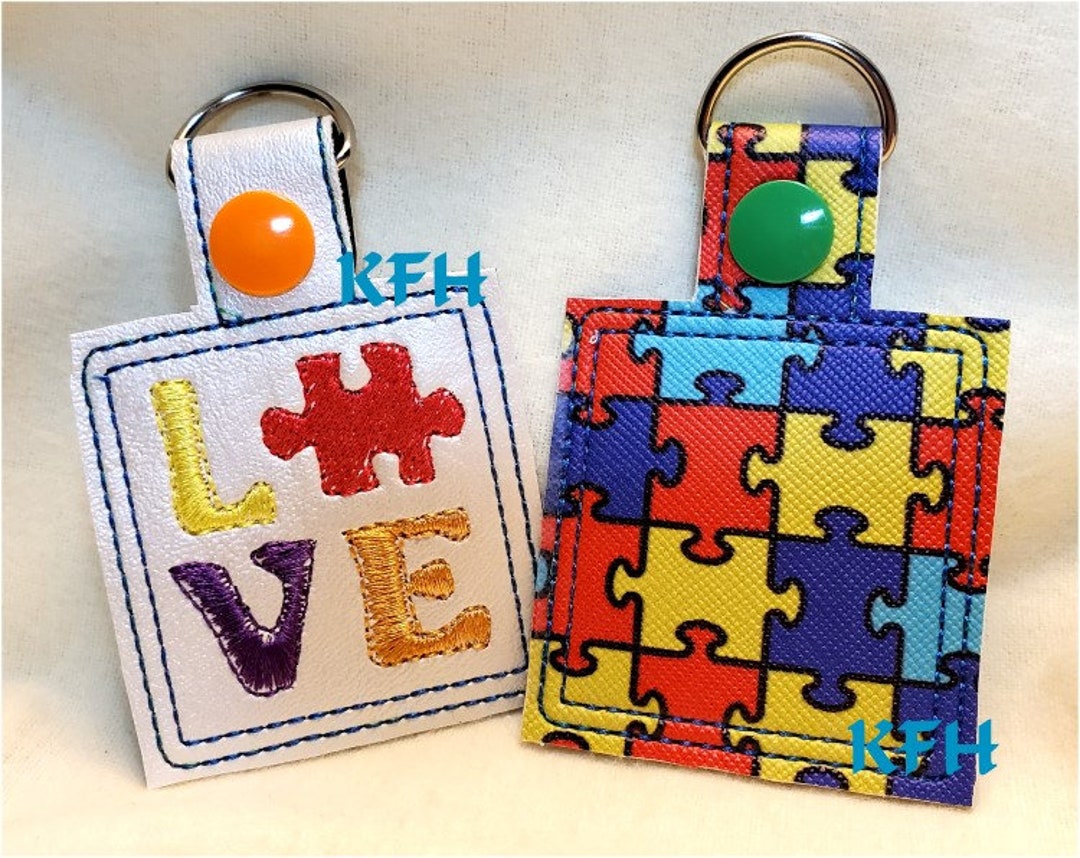 Key Fob AUTISM Awareness Puzzle Pieces Love Key Fob Ring Snap Tab Key ...