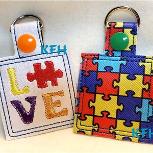Key Fob AUTISM Awareness Puzzle Pieces Love Key Fob Ring Snap Tab Key ...