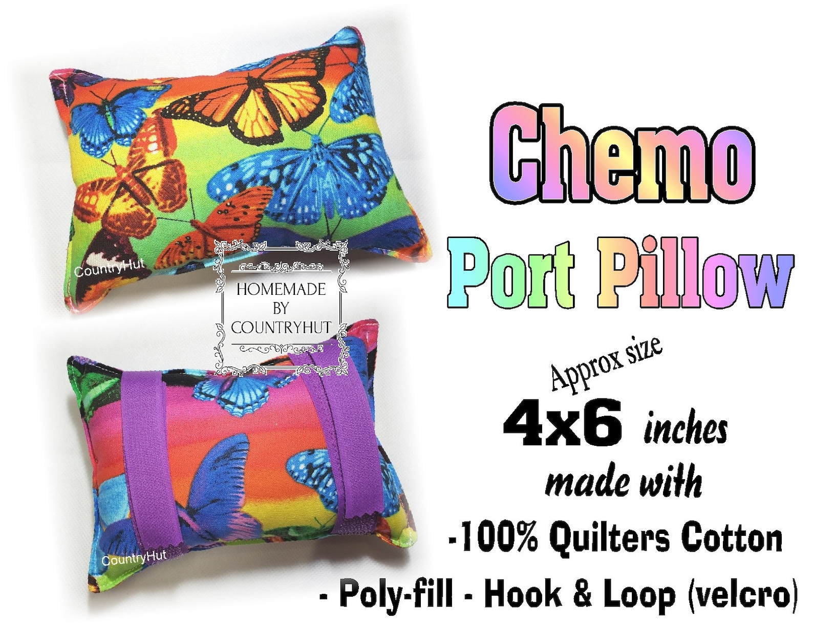 Rainbow BUTTERFLIES / Cancer Awareness / PORT-A-CATH Pillow - Seatbelt ...