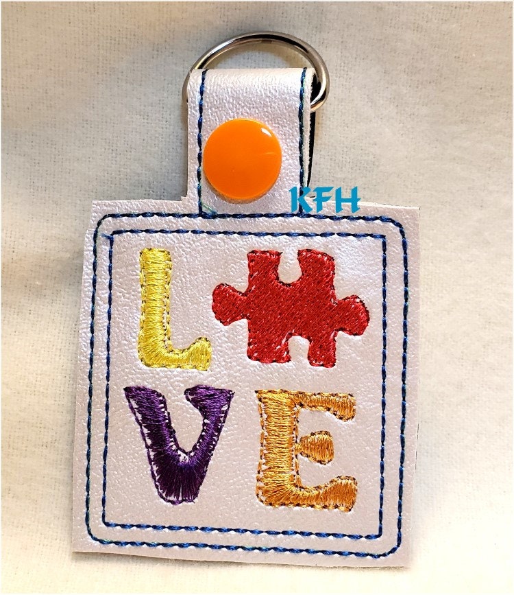 Key Fob AUTISM Awareness Puzzle Pieces Love Key Fob Ring Snap Tab Key ...