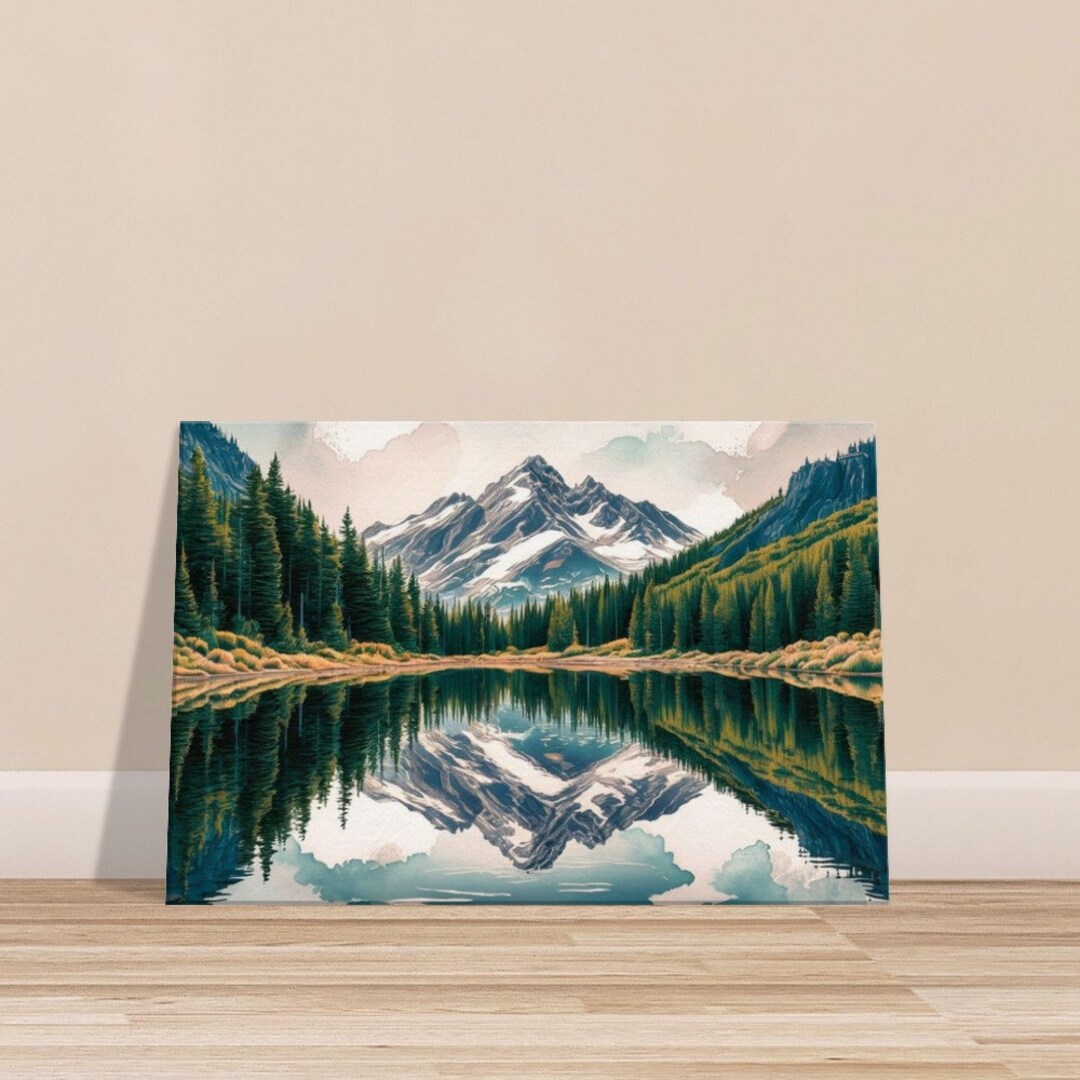Mountain Lake Realistic Canvas Print - Etsy