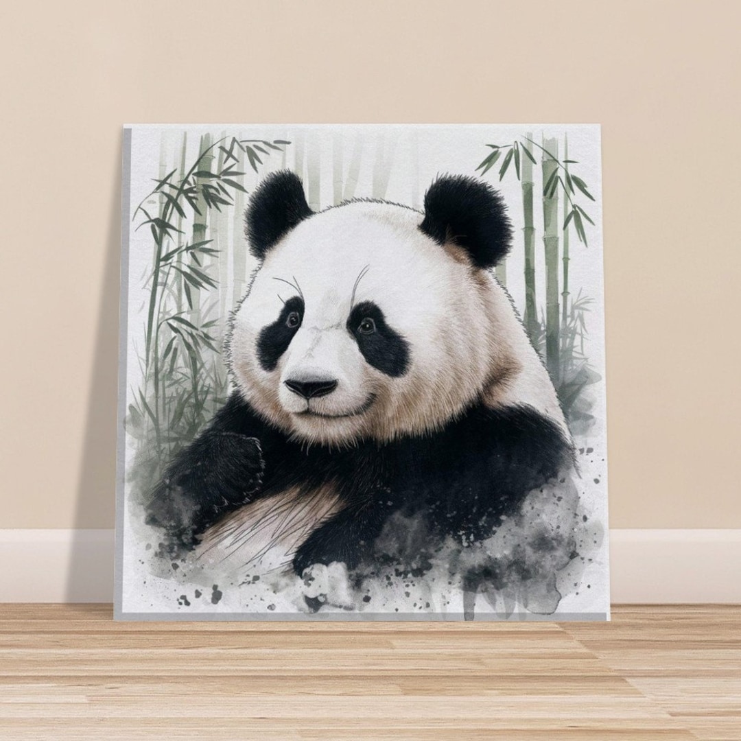 Watercolor and Pencil Sketch Panda 4d Illustration Canvas Print - Etsy