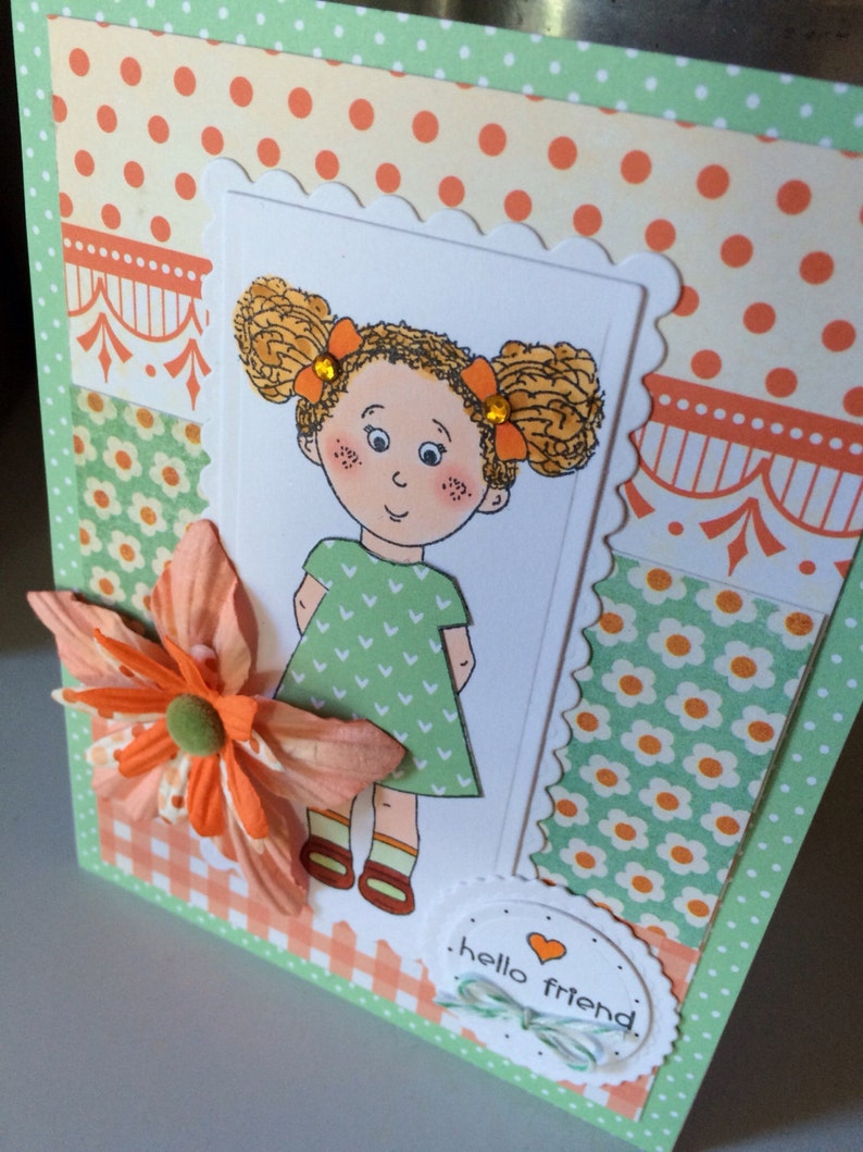 Little Girl Hello Friend Card - Etsy