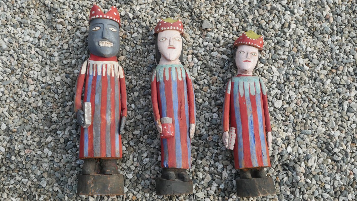 All Original Very Rare King Size Wood Carved Nativity Set by Famous and ...