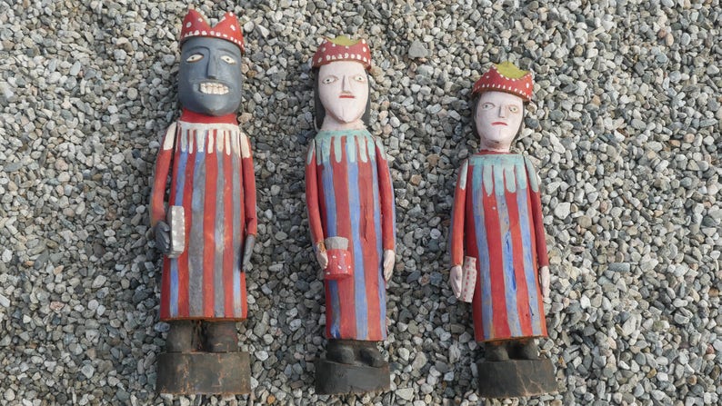 All Original Very Rare King Size Wood Carved Nativity Set by Famous and ...