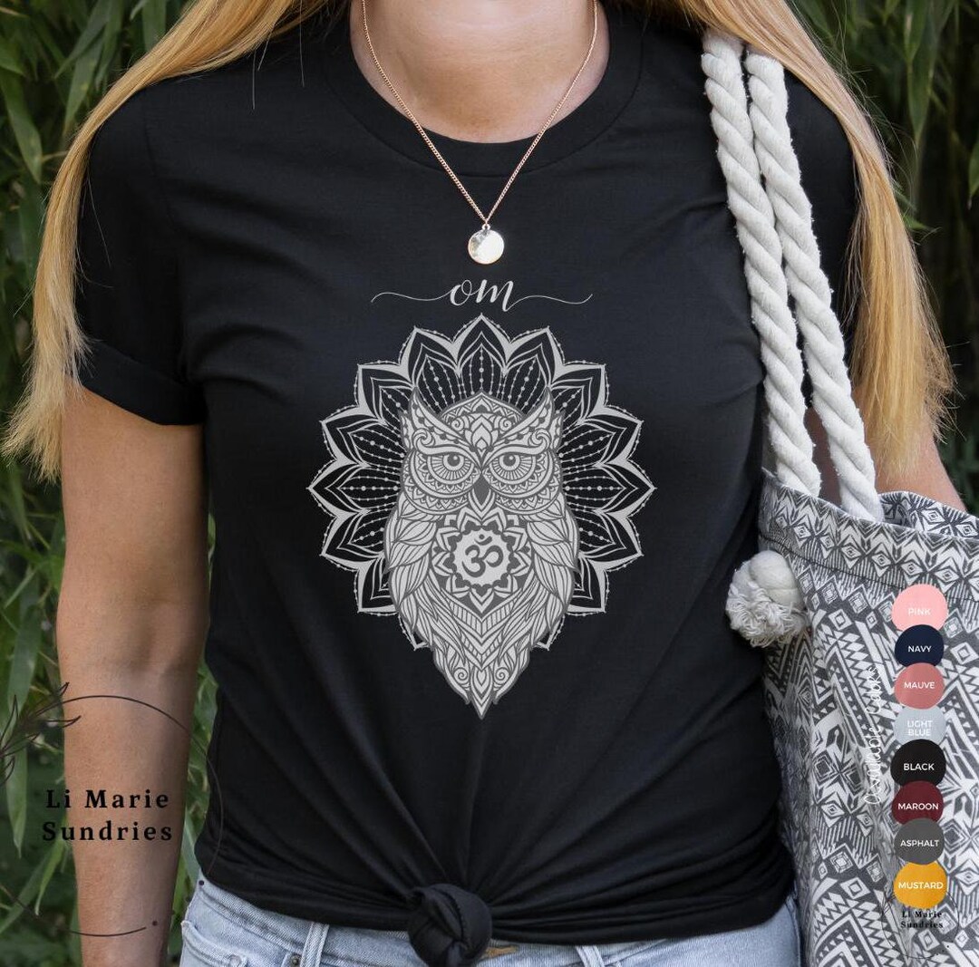 Boho Om Owl Shirt With Sanskrit Breath Symbol on Quality Cotton Bella ...