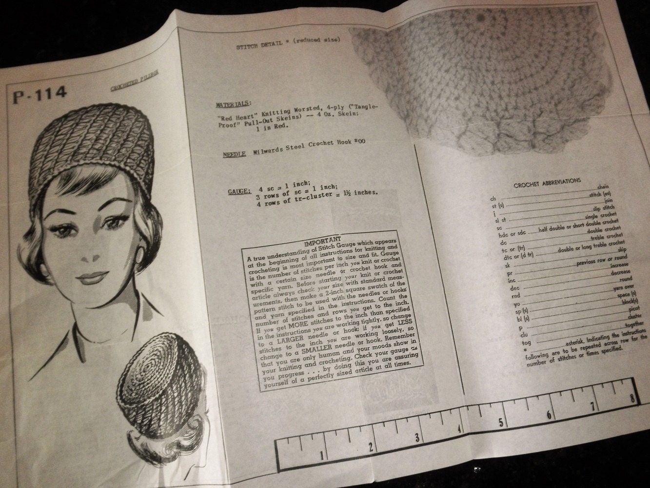 Vintage Crocheted Crochet Pillbox Hat Pattern, 1960s Pillbox Hat P-114 ...
