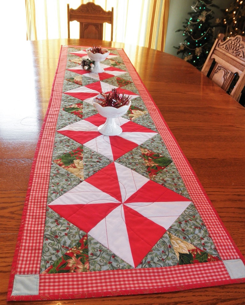 Extra Long Quilted Christmas Holiday Table Runner 16 X 65.5 Pinwheel ...