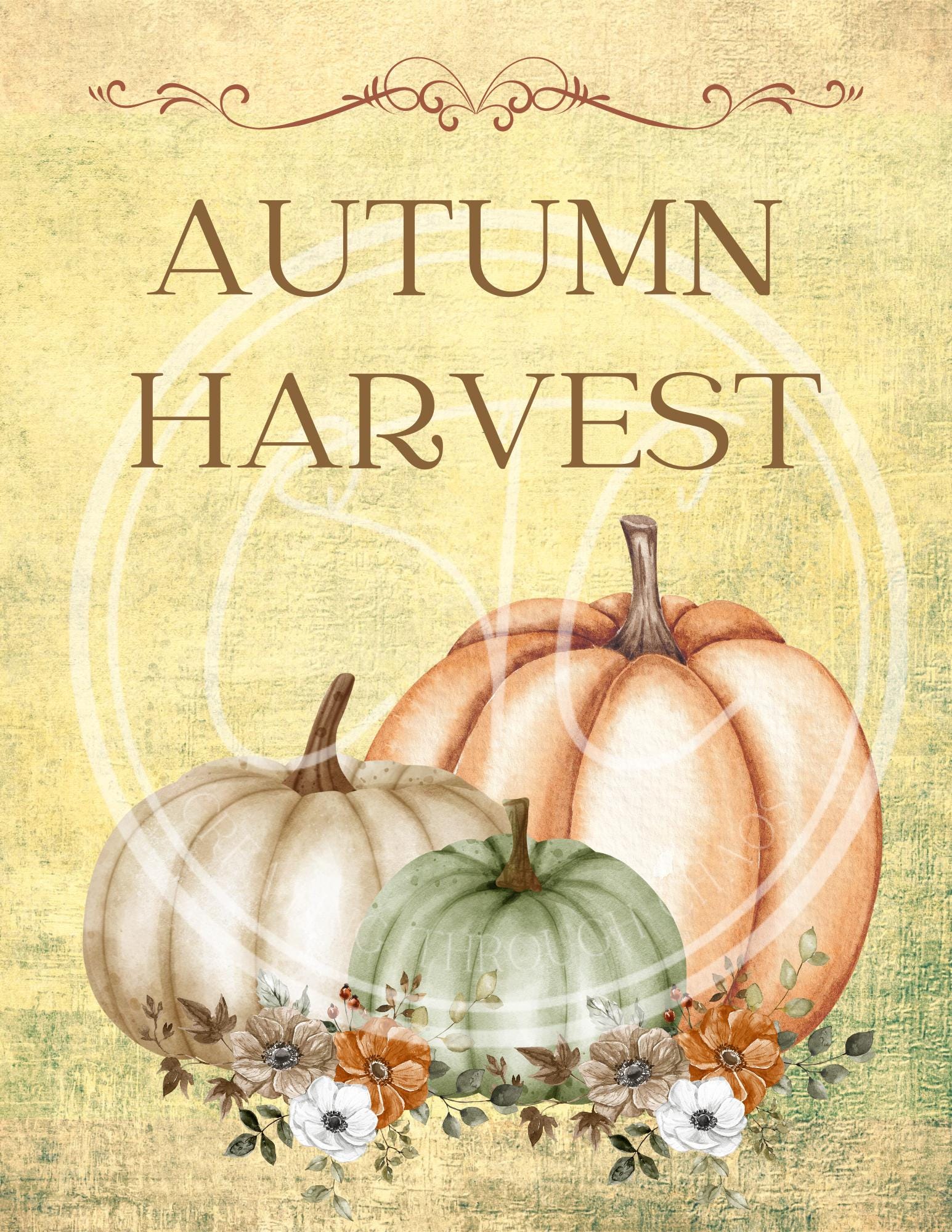 Fall Printables, Autumn Harvest Print, Pastel Pumpkins Digital Download ...