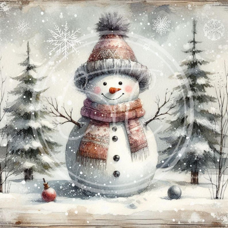 4 Rustic Snowman Mini Printable Bundle, Winter/christmas Print, Digital ...