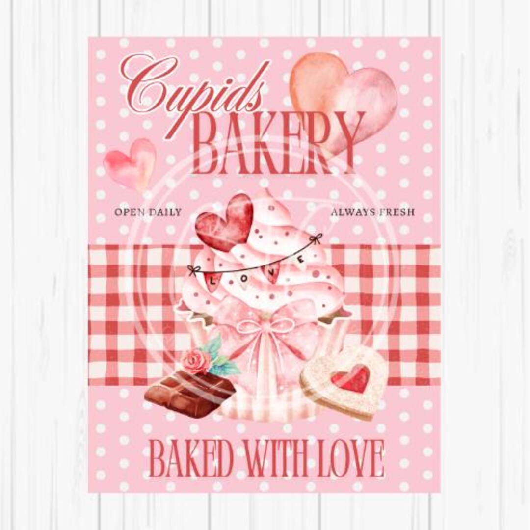 Cupid’s Bakery Valentine’s Day Digital Print, Romantic Wall Art, Cozy ...