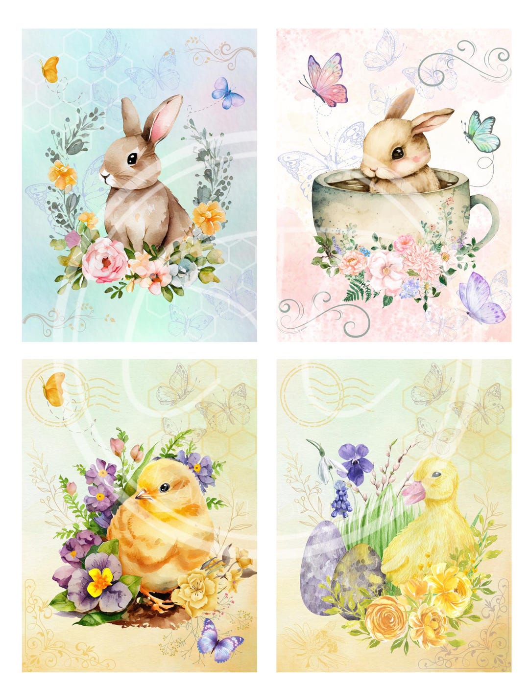 Spring Printables, Spring Bunnies and Chicks, Instant Download, 4 ...