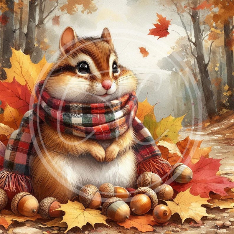 4 Fall Chipmunk Mini Printable Bundle, Fall/harvest Print, Digital ...
