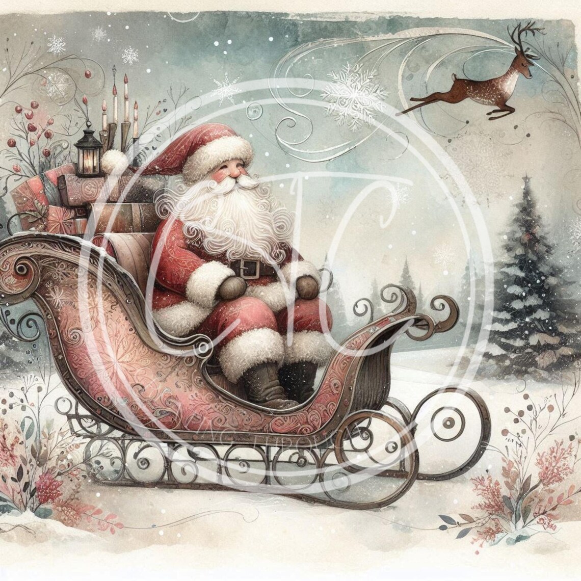 3 Rustic Santa Sleigh Printable Bundle, Winter/christmas Print, Digital ...