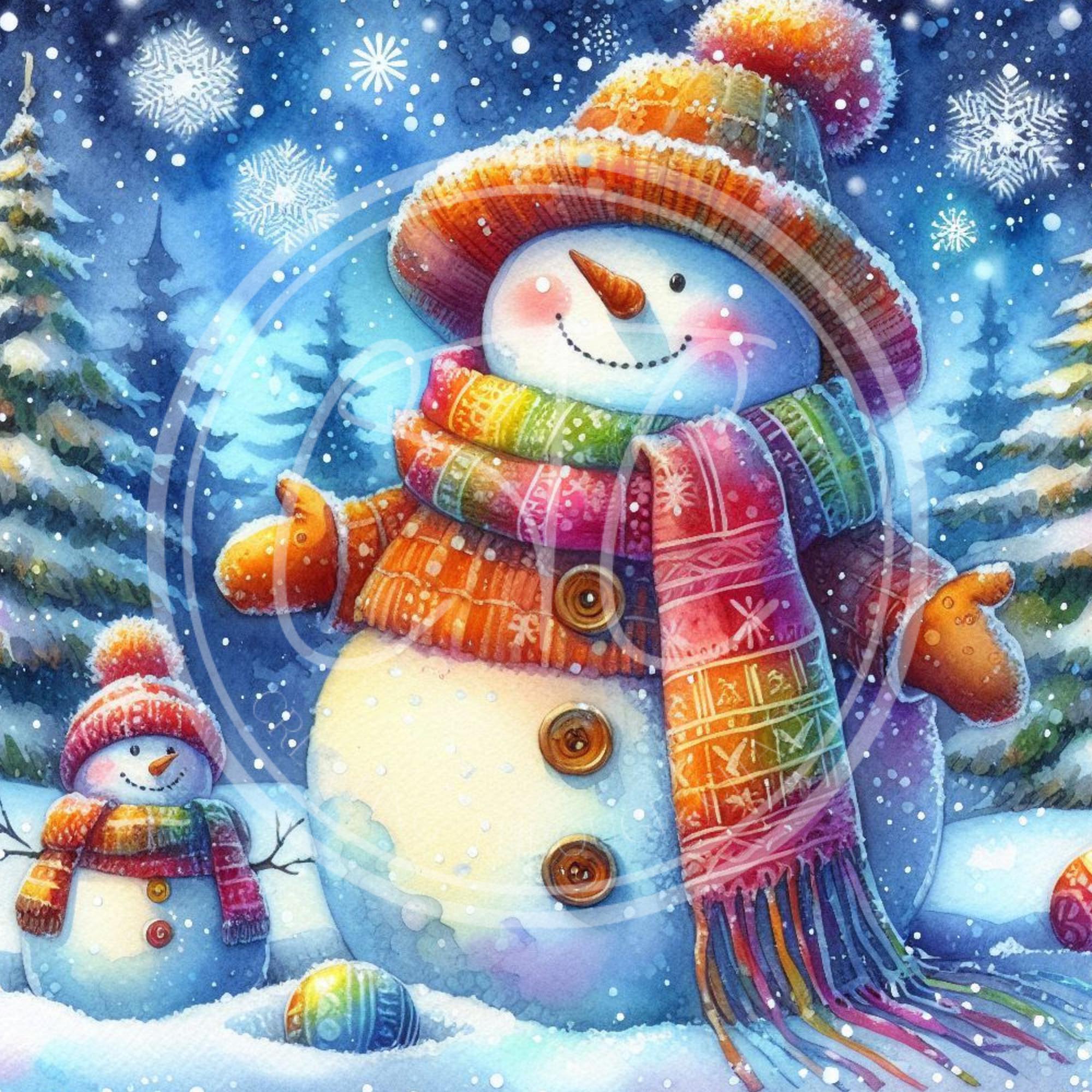 4 Whimsical Snowman Printable Bundle, Winter/christmas Print, Digital ...