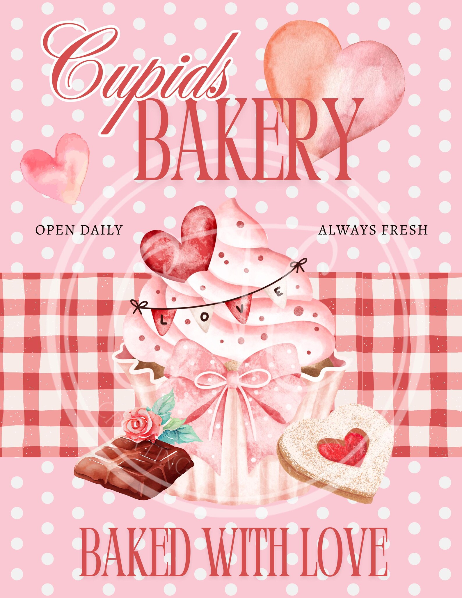 Cupid’s Bakery Valentine’s Day Digital Print, Romantic Wall Art, Cozy ...