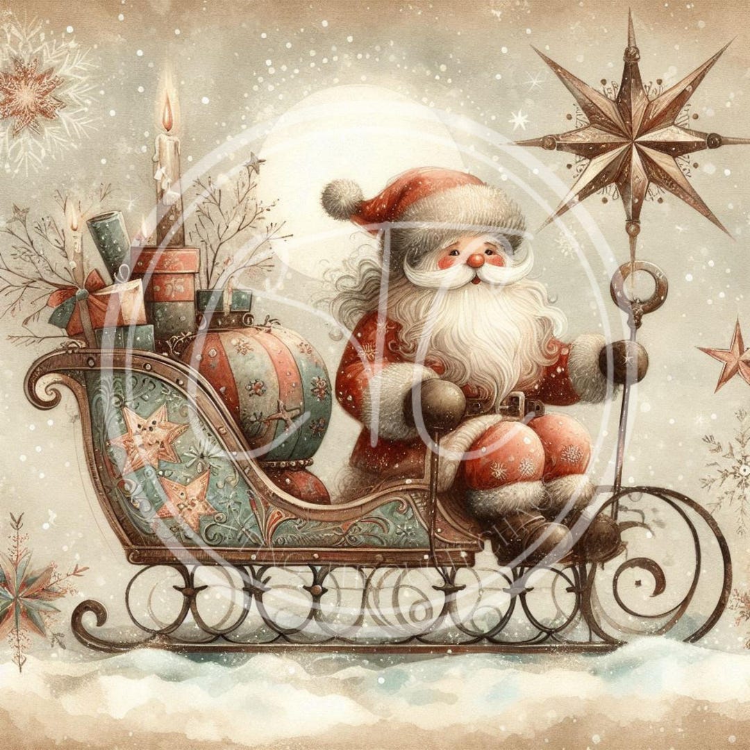3 Rustic Santa Sleigh Printable Bundle, Winter/christmas Print, Digital ...
