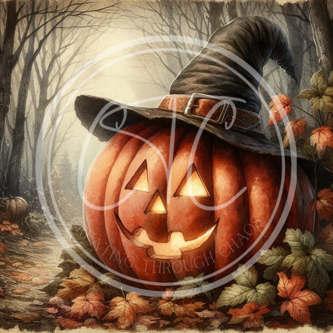 Halloween Glowing Jack O' Lantern Witch Printable Bundle, Autumn Print ...