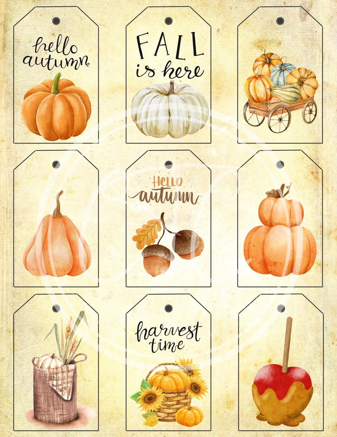 Fall Watercolor Hang Tag Printable, Printable Tags, Digital Download - Etsy