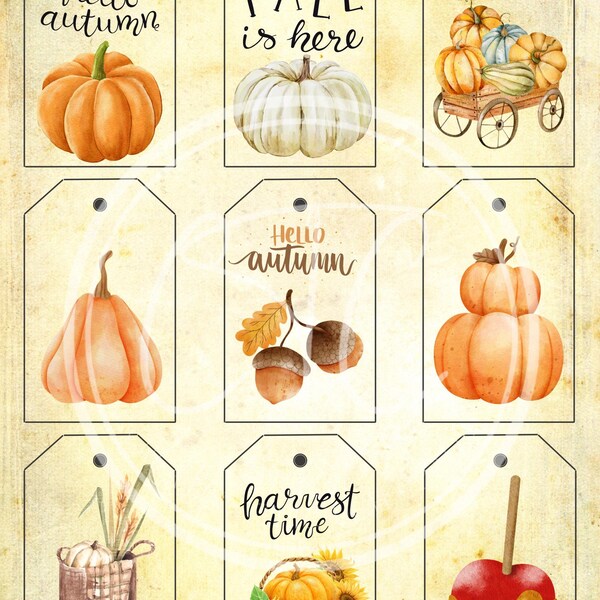 Fall Watercolor Hang Tag Printable, Printable Tags, Digital Download - Etsy