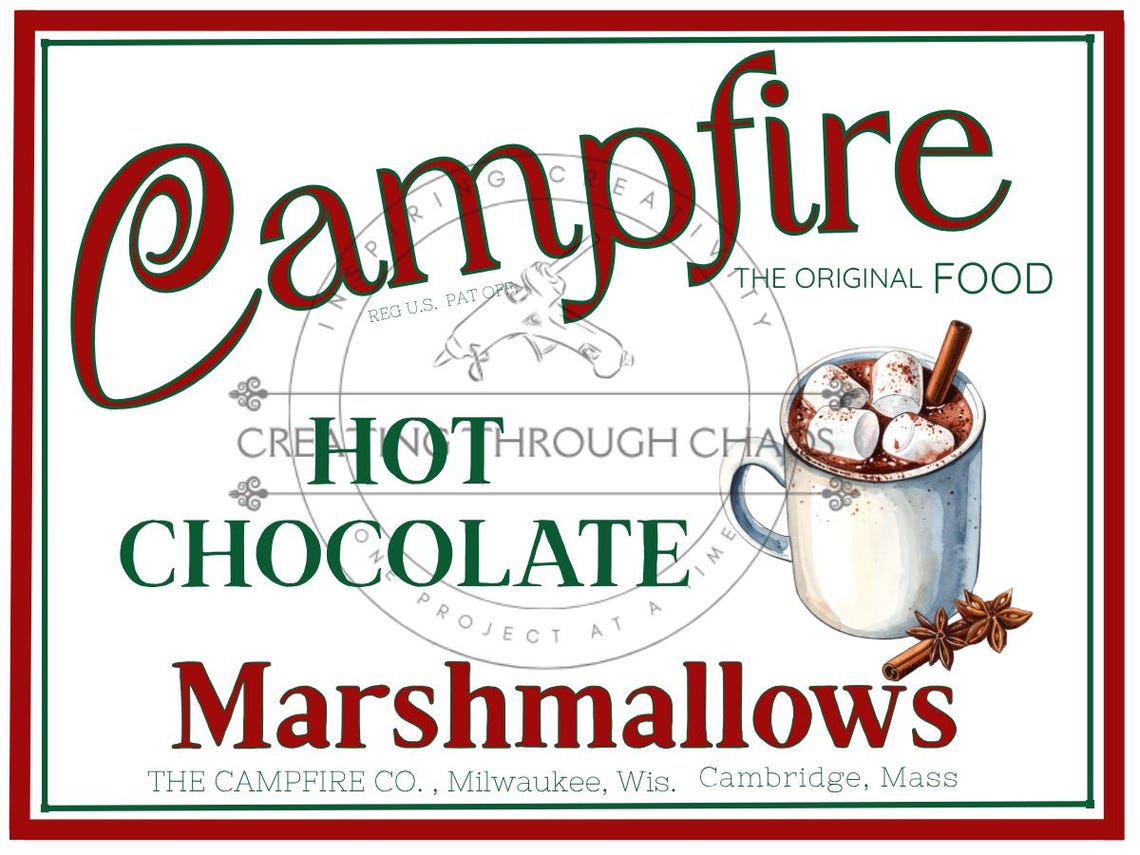 Vintage Inspired Campfire Marshmallow Hot Chocolate, Cocoa Label ...