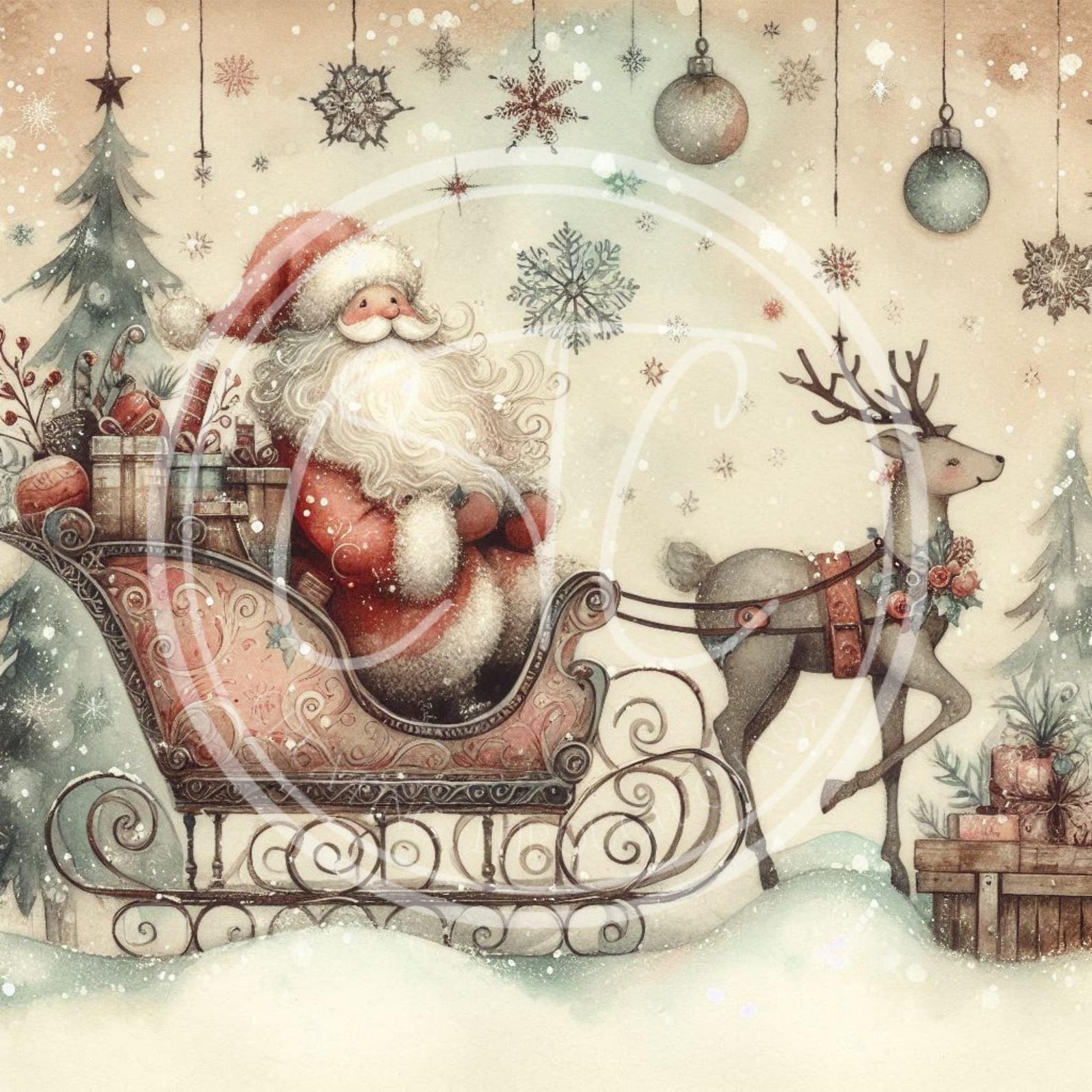 3 Rustic Santa Sleigh Printable Bundle, Winter/christmas Print, Digital ...