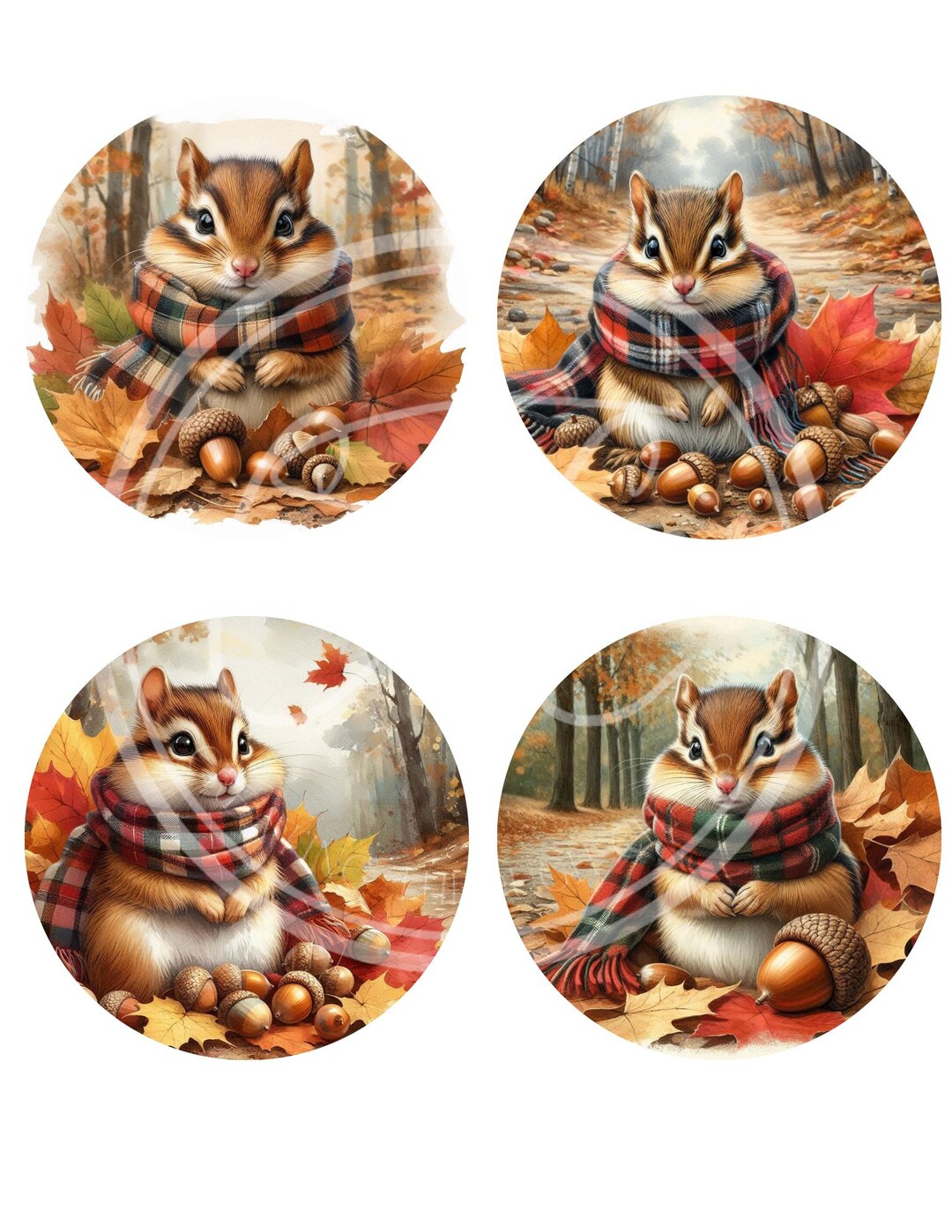 Fall Chipmunk Ornament/tag Printable Bundle, Fall/harvest Print ...