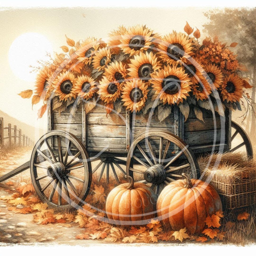 Fall Sunflower Wagon Printable Bundle, Autumn Print, Digital Download ...