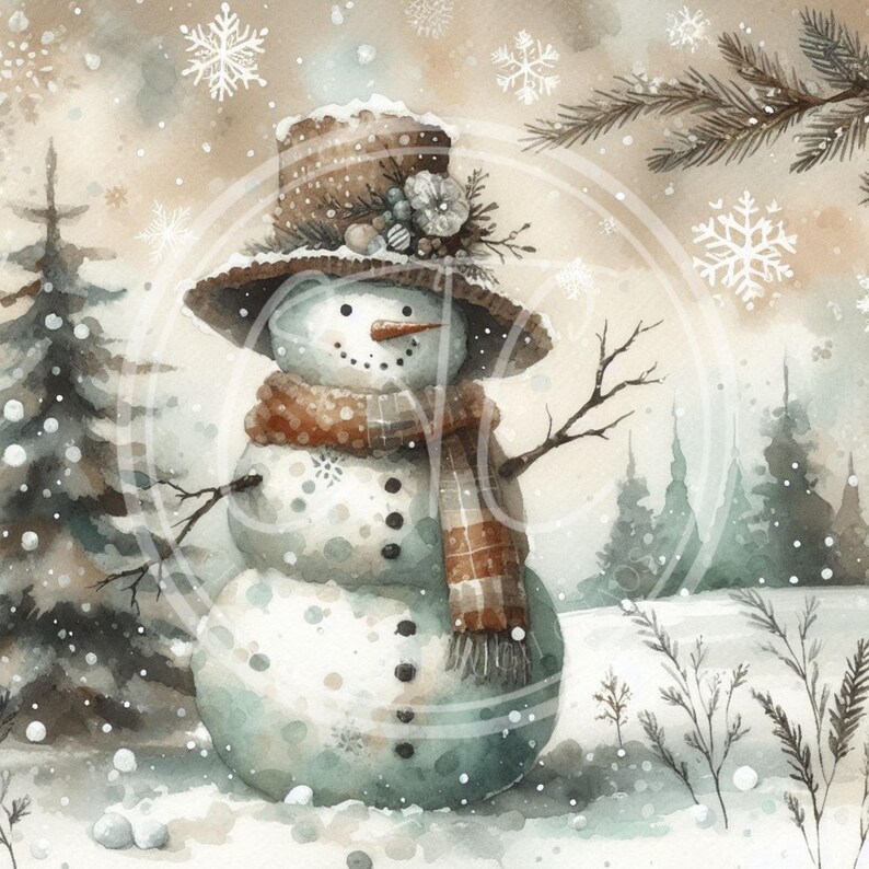 4 Rustic Snowman Mini Printable Bundle, Winter/christmas Print, Digital ...