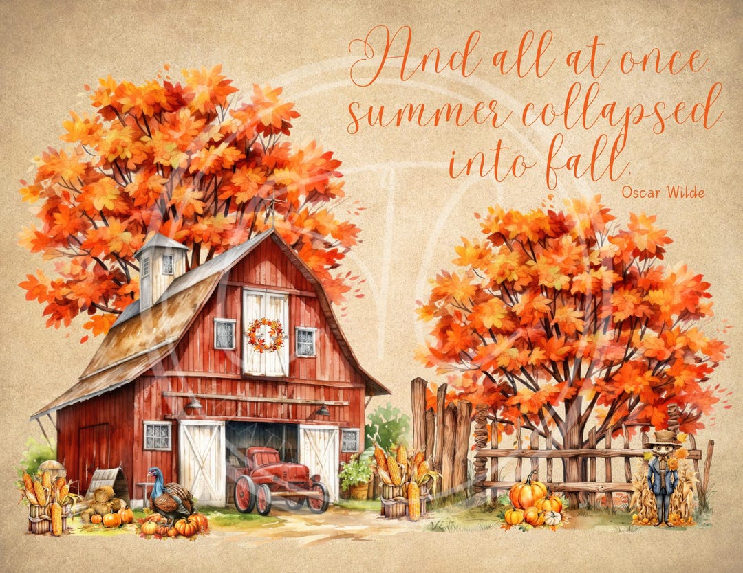 Fall Barn Printable, Autumn Print, Summer Collapsed Into Fall, Digital ...