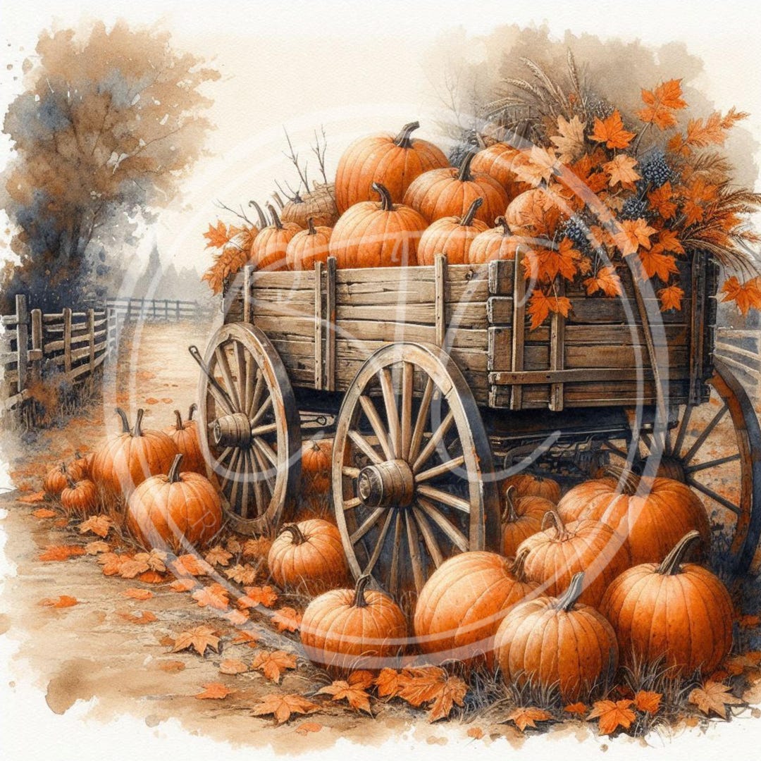 Fall Pumpkin Wagon Printable Bundle, Autumn Print, Digital Download 10 ...