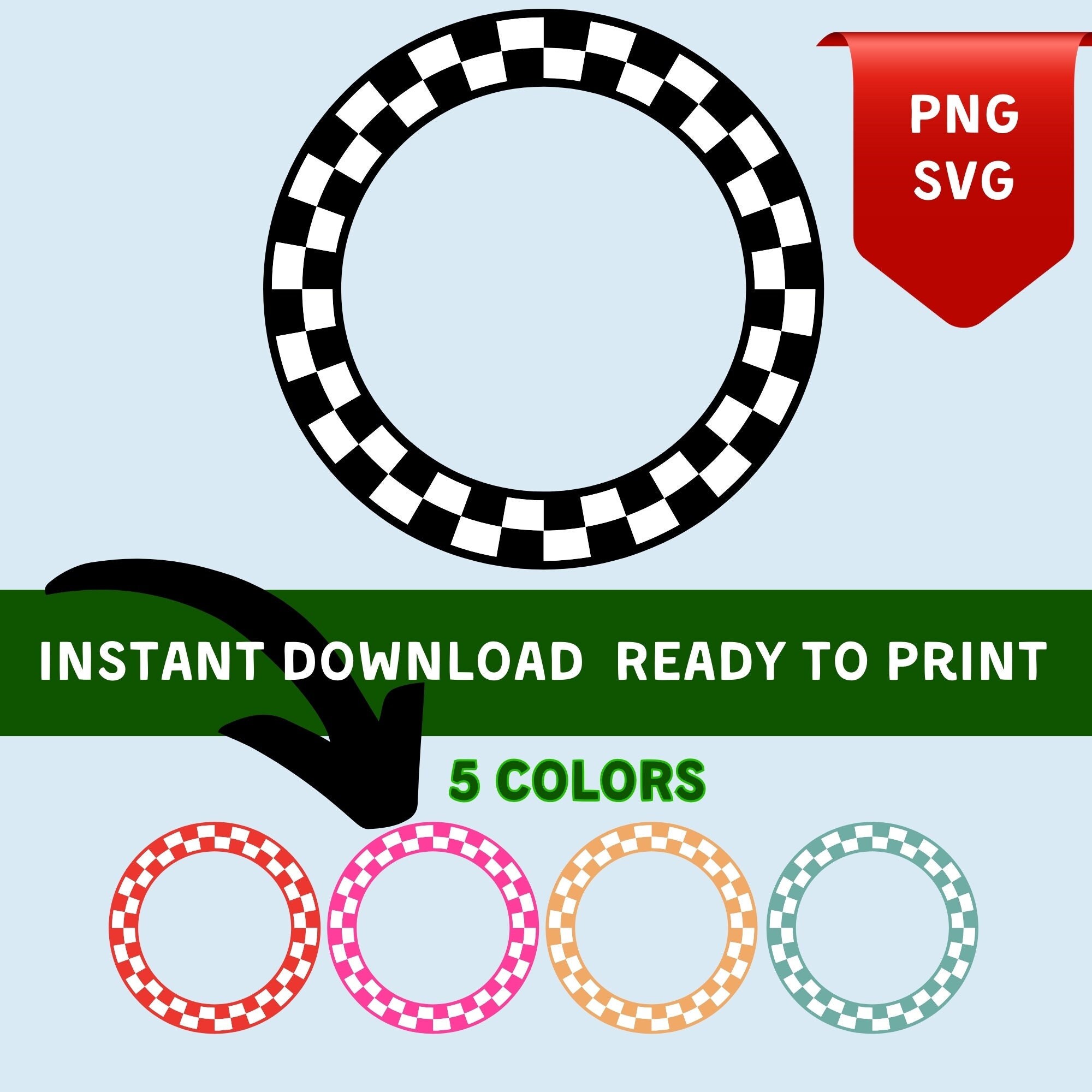 5 Colors Checkered Round Frame Svg, Checkered Round PNG, Round ...